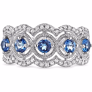 Lexi and Rose 925 Sterling Silver London Blue Topaz & Lab Created White Sapphire Band Ring - Size 9