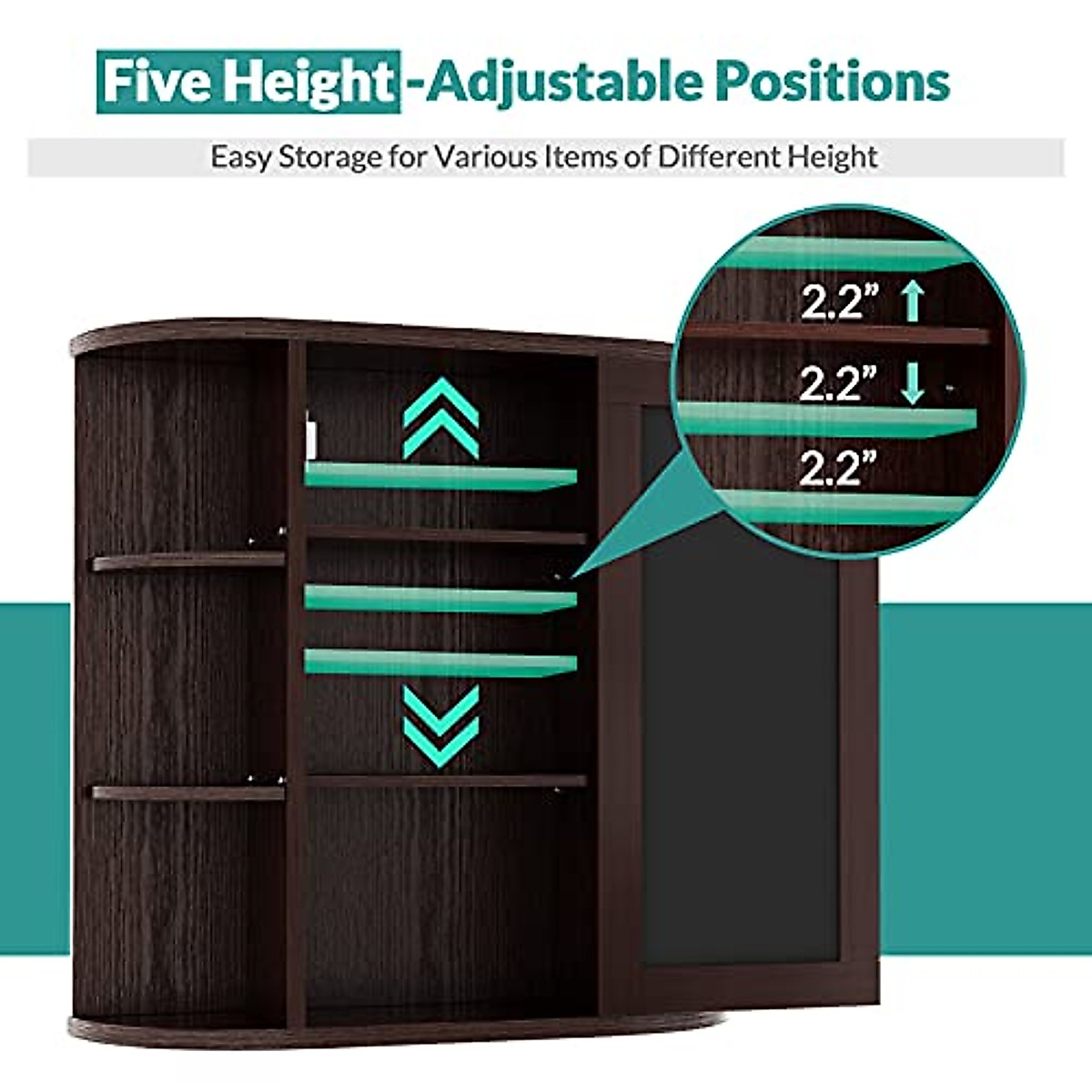 MEETWARM Bathroom Cabinet Wall Mounted Multipurpose Hanging Cupboard Kitchen Medicine Storage Organizer with Mirror Single Door and 2 Adjustable Shelves (Coffee)