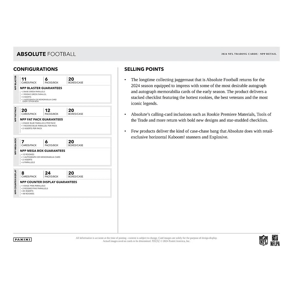 2024 Panini Absolute Football 6-Pack Blaster Trading Card Box (Jayden Daniels, Drake Maye, Bo Nix, Caleb Williams Possible Rookies)