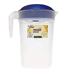 Water Pitcher, Tea Pitcher With Lid, 1.3 Gallon Pitcher, Drink Container, Pitchers Beverage Pitchers, Juice Containers With Lids For Fridge, 5 Liter Plastic Pitchers, Ice Tea Pitcher For Fridge (Blue)