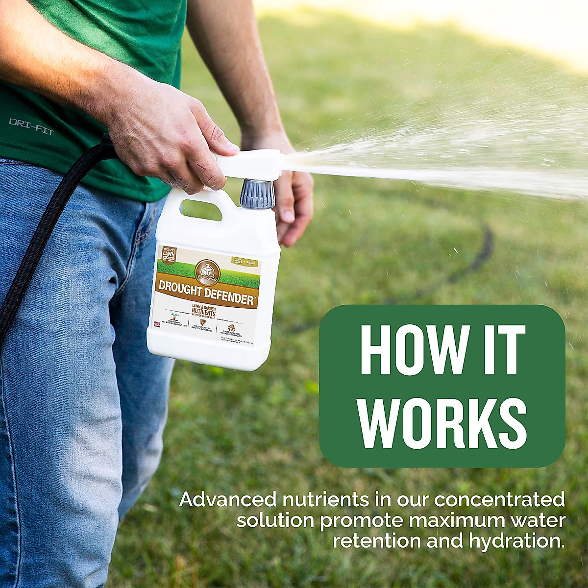 Turf Titan Drought Defender Hose End - Shields Heat and Nutrient Rich Plant Food - Ideal Summer Soil Liquid Fertilizer Promoting Healthy Green, Water-Conserving Turf Grass - Covers up to 8,000 Sq Ft