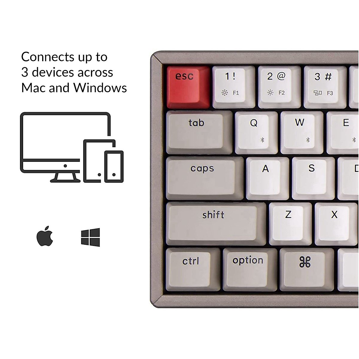 Keychron K6 65% Compact 68-Keys Aluminum Frame Wireless Mechanical Keyboard for Mac, Bluetooth, Multitasking, Wired Gaming Keyboard for Windows Non-Backlit with Keychron Brown Switch