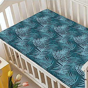 Exotic Themed Fitted Mini Crib Sheets,Portable Mini Crib Sheets Toddler Bed Mattress Sheets - Baby Sheet for Boys Girls,24“ x38“,Petrol Blue Pale Blue