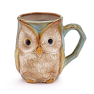 Burton & Burton 9730074 Mug Owl Coloring Printed on Surface, 4 1/4" H X 4 3/4" W X 3 1/2" D X 2 1/2" Opening. Holds 12 oz. , Blue/Green