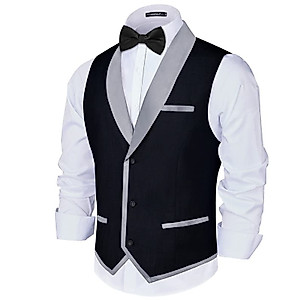 MAGE MALE Men's 2 Piece Suit Slim Fit Formal Business Vest Suit for Men Fashion Casual Wedding Waistcoat Pants Set Black