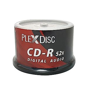 PlexDisc TY Series Blue CD-R 52X 700MB Music Digital Audio White Inkjet Hub Printable Recordable Media Disc - 50pk Cake Box 669-214-Y-BX, 50 Discs