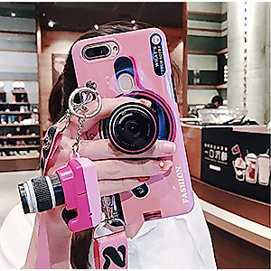 yandi Compatible with iPhone 13 Mini Case (5.4 inch) with Lanyard, Cute iPhone Case Blue Ray Camera Style Cover with Chain, Bling Lightweight Soft TPU Case Cover (Pink, iPhone 13 Mini)