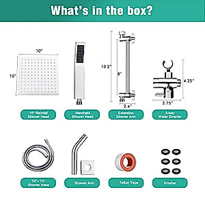 10 Inch All Metal High Pressure Rainfall Shower Head with Handheld Combo, Rain Shower Head with Handheld Spray,3-Way Diverter,Height & Angle Adjustable Extension Arm,70" Flexible Hose