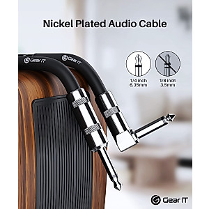 GearIT Audio Instrument Cable (20ft) Right Angle to Straight 1/4 Inch Male to Male for AMP Cord, Base and Electric Guitar - Black/White