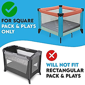 Sleepah Square Pack and Play Mattress 3" Waterproof Memory Foam Playard Portable Playpen Mattress Topper w Removable Cover Compatible with Joovy Room 2 Delta Children Century Thick Dual Sided 36”x36”