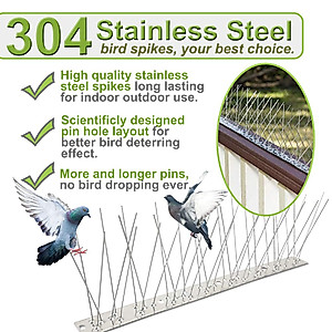 Valibe Bird Spikes for Small Birds Pigeons 43 Feet Coverage 40 Pack Stainless Steel Bird Spikes Kit Metal Bird Deterrent Spikes with Uninstalled Pins