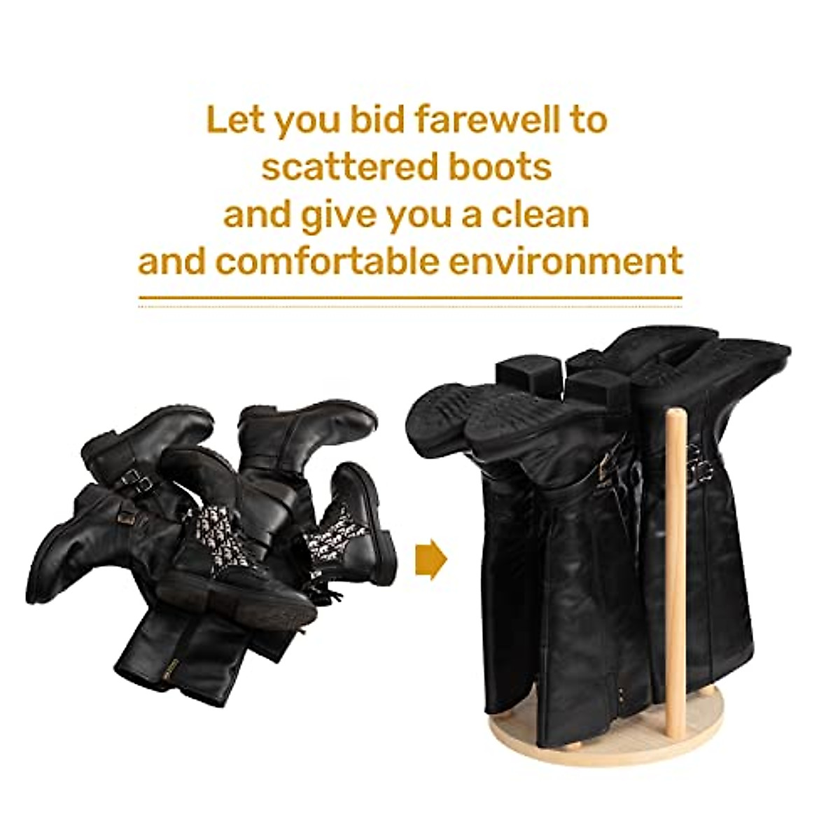 PARANTA Wooden Boots Storage Rack, 3-Pair Tall Boots Holder, Stand-Alone Rotatable Shoe Organizer, Natural