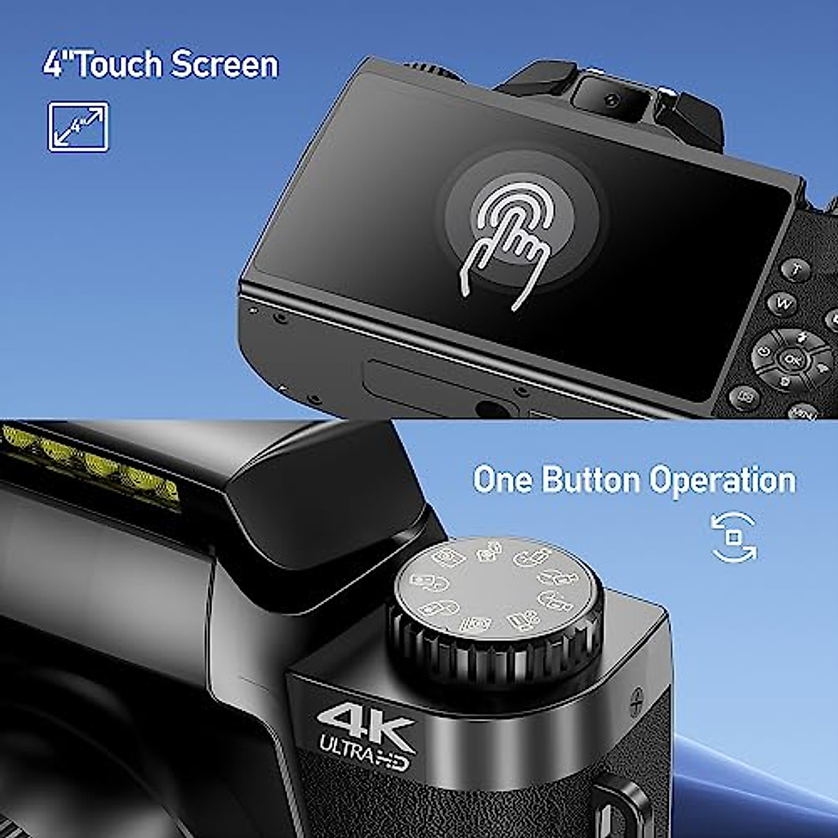 BooHAN 4K Digital Camera, 64MP Vlogging Camera for Photography, Mirrorless Cameras with WiFi, Touch Screen Dual Cameras,16X Digital Zoom,Built in Flash, Travel Camera for Beginners,Adults,Amateu