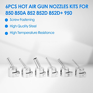 6PCs Hot Air Gun Nozzles Kits Short Oblique Nozzle Round Aluminum Alloy Material 861DW Hot Air Gun Soldering Desoldering Station Repair Tools for 850 850A 852 852D 852D+ 950