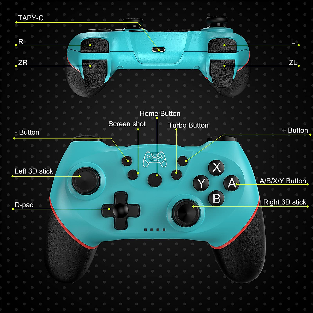 Diswoe Controller for Switch, Bluetooth Controller for Switch/Switch Lite, Wireless Controller with Turbo, Gyro Axis, Dual Shock and Motion Control, Easy and Long Game