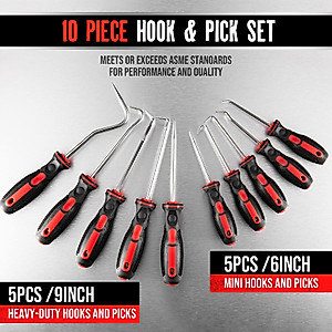 AMM 10-Piece Pick and Hook Set, Precision Automotive Pick Tool Set for Car Auto Oil Seal/O-Ring Seal Gasket Pick Mini Hooks Puller Remover Perfect for Automotive and Electronic Tools