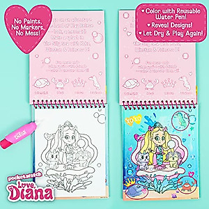 Horizon Group USA Love, Diana Water Reveal Pad, Love Diana Art Set, Less Mess Watercolor Kit, Includes 8 Page Activity Book, Refillable Water Pen, Water Reveal Activities & More, Great for Kids 3+