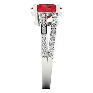 Clara Pucci 2.32 Carat oval cut red simulated ruby 14k white gold engraving bridal engagement wedding ring size 7.5