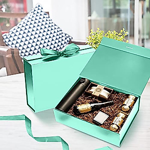 AJH3 ESSENTIALS Deluxe Gift Box: Elegant 10.5x7.5x3.1 Inches Box with Ribbon and Magnetic Closure - Great for All Occasions (1 Pack) (Blue)