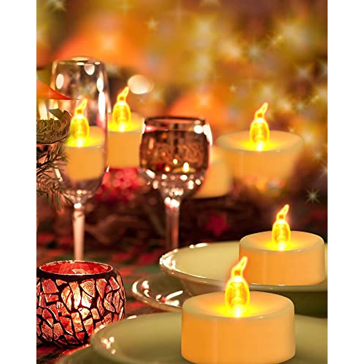 JOSU LED Tea Lights Candles [24 Pack] Flameless Candles, Realistic Battery Operated Candles, Flickering Bright Tealights with Warm Yellow Light for Party, Wedding, Valentine's Day