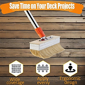YUJOIBAN 7" Deck Stain Brush with Long Handle, 60" Extension Pole Deck Stain Applicator with 3" Paint Brushes Set, Stain Brushes for Painting Wood Deck, Masonry, Fence, Wall and Furniture