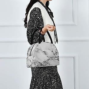 senya Lunch Bag, White Marble Black Texture Insulated Lunch Box Cooler Bag Tote Bag for Women Kids/Picnic/School/Work