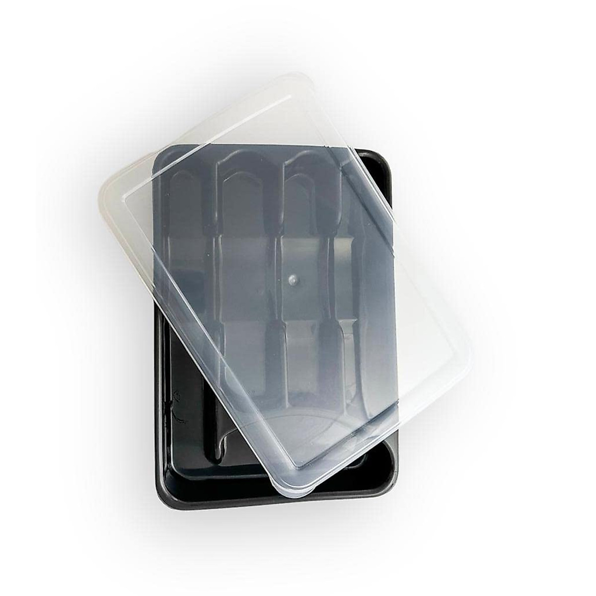 Utensil and Silverware Organizer tray for drawer with cover -Cutlery Flatware Organizer with lid - for kitchen drawer, BBQ, picnic, Covered flatware tray,5 Compartments - Plastic (BLACK)