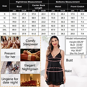 Avidlove Plus Size Nightgown for Women Sexy Lingerie Set Satin Sleepwear Silky Nightwear Cami Slip Dress Black XL