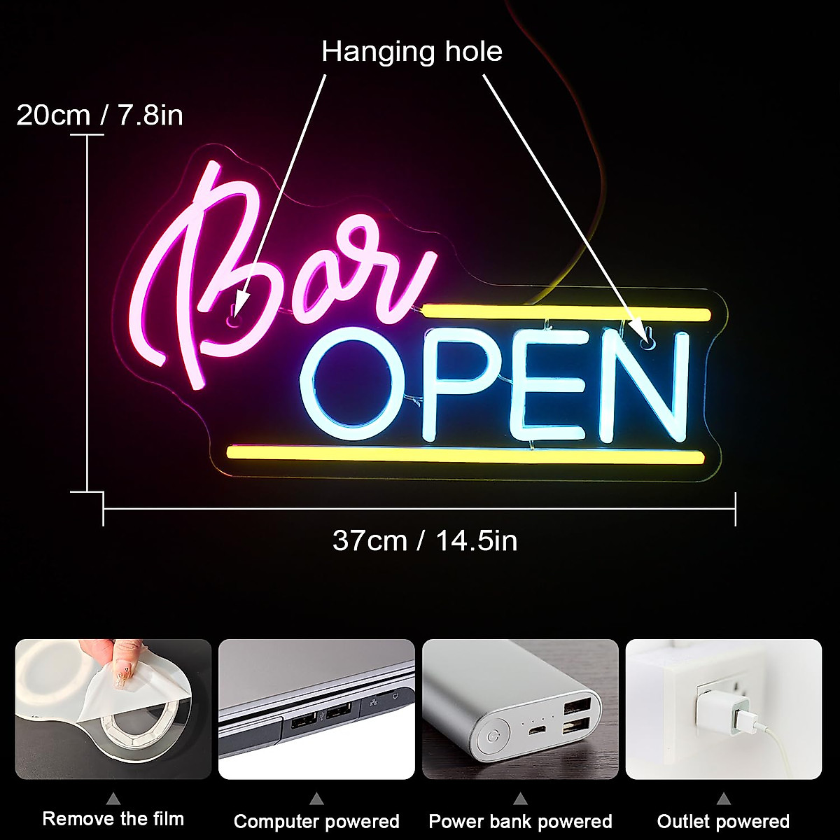 WX&YH Bar Open Neon Sign - Led Sign 10 Dimmable Open Neon Signs for Wall Decor, Open Bar Neon Lights Signs for Bar Business Window Pub Cafe Man Cave Club Restaurant Open Sign Decor Gifts