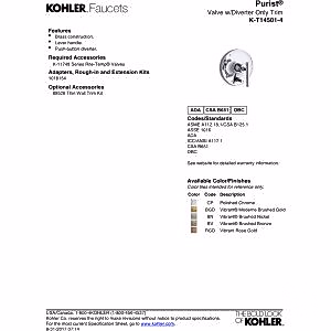 Kohler T14501-4-BL Purist Shower Valve Trim, Matte Black