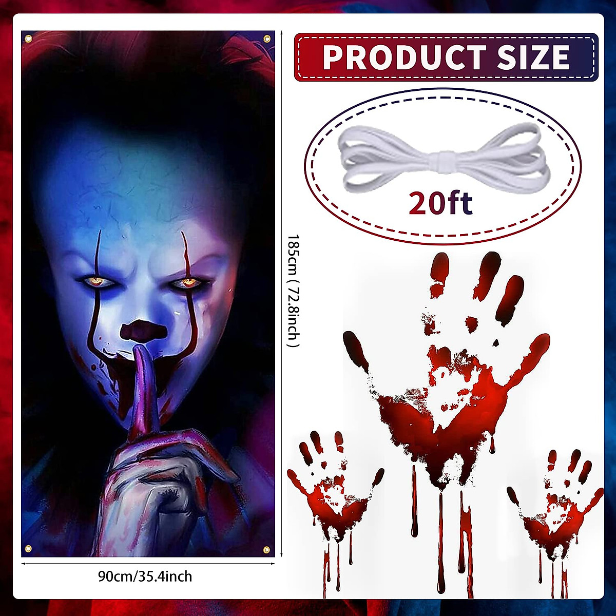 AeapYar Joker Clown Halloween Banner Decoration Door Cover Backdrop Trick or Treat Horror Movie Character Killer Creepy Scary Terror IT Theme Background Decor Birthday Party Photo Props