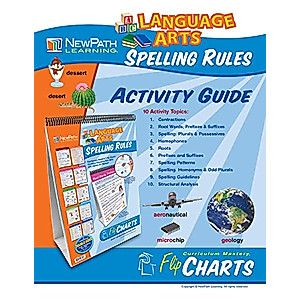 Spelling Rules Flip Chart Set (Grades 3 - 6) - 10 Laminated Write-On/Wipe-Off, Double-Sided Charts Mounted on Easel with Activity Guide
