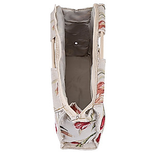 Knitting Tote Bag,Exquisite Practical Wood Handle Woven Fabric Storage Bag for Knitting Needles Sewing Tools (Red Flower)