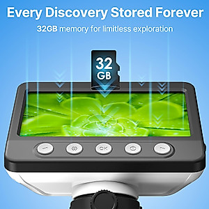 Digital Microscope, 4.3" LCD USB Coin Microscope, 1000X 1080P Error Coin Magnifier with 8 Adjustable LED Lights, PC View, Compatible with Windows for Adults Kids
