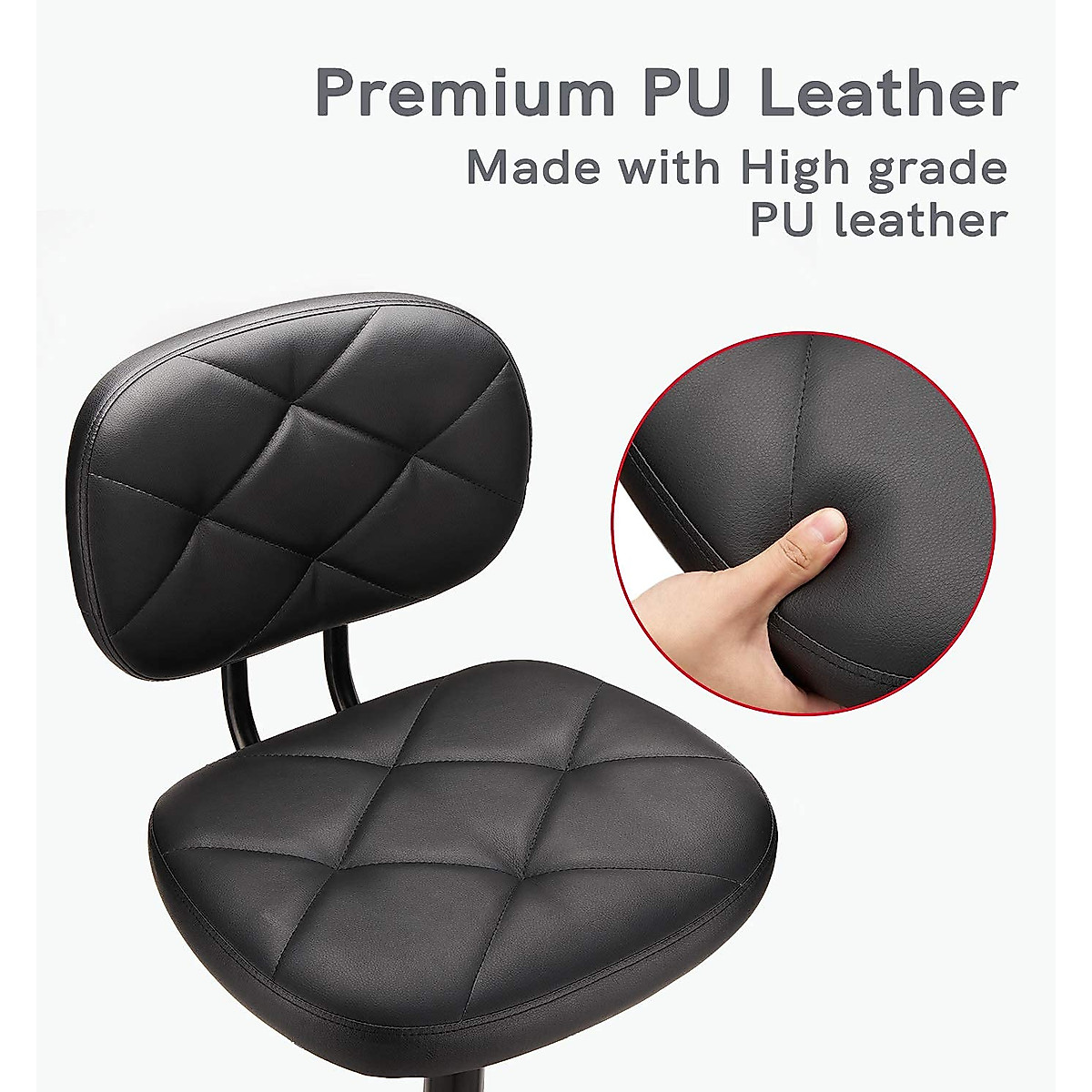 KLASIKA PU Faux Leather Drafting Rolling Stool Chair with Seat Height Adjustable 30 inch Fixed Back Support Adjustable Foot Ring for Office Home Plaid Checked Pattern (1 Pack-New)