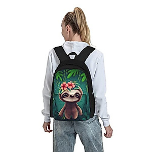 Cute Baby Sloth Tropical Flowers School Bag Travel Laptop Backpack Hiking Daypacks Large Capacity Shoulder Bag Briefcase Business Computer Backpack for Men Women Teens