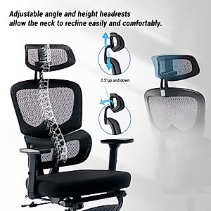 DOXACEF Ergonomic Office Chair with Footrest Lumbar Support High Back Desk Chair Mesh Computer Chair with Adjustable 3D Armrest Breathable for Adults Reclining Chair (Black)