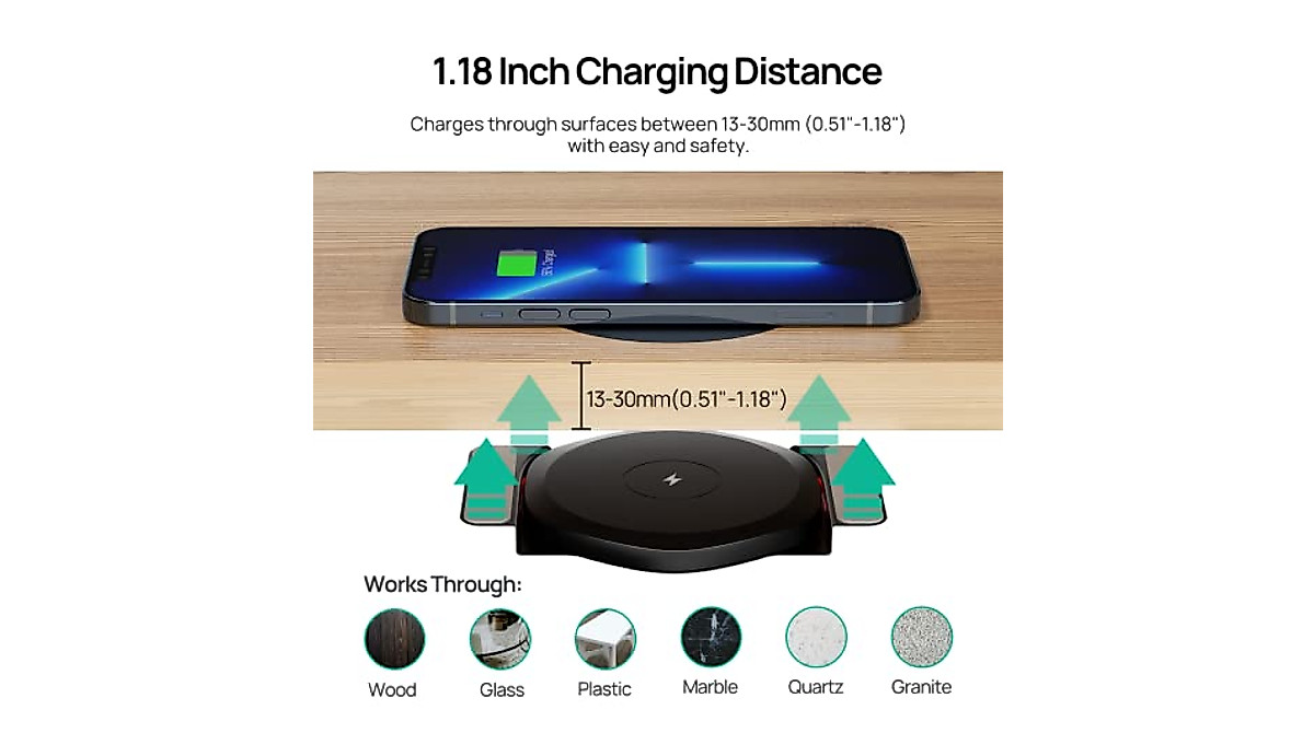 KPON Invisible Wireless Charger: Under Table Desk Charging