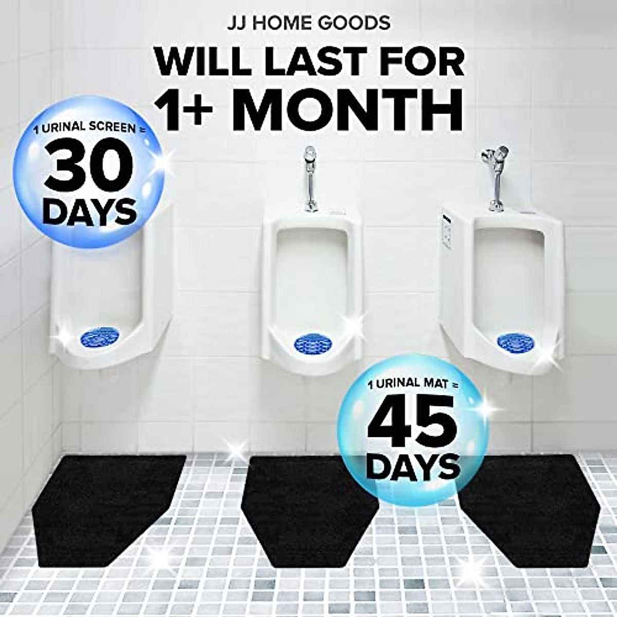 JJ CARE Urinal Mats [10 Black Urinal Pads + 10 Blue Urinal Screen Deodorizer] - Non-Slip Urinal Floor Mats, Deodorization Urinal Mats for Men Bathroom Commercial Bathroom Urinal Toilet Floor Mat