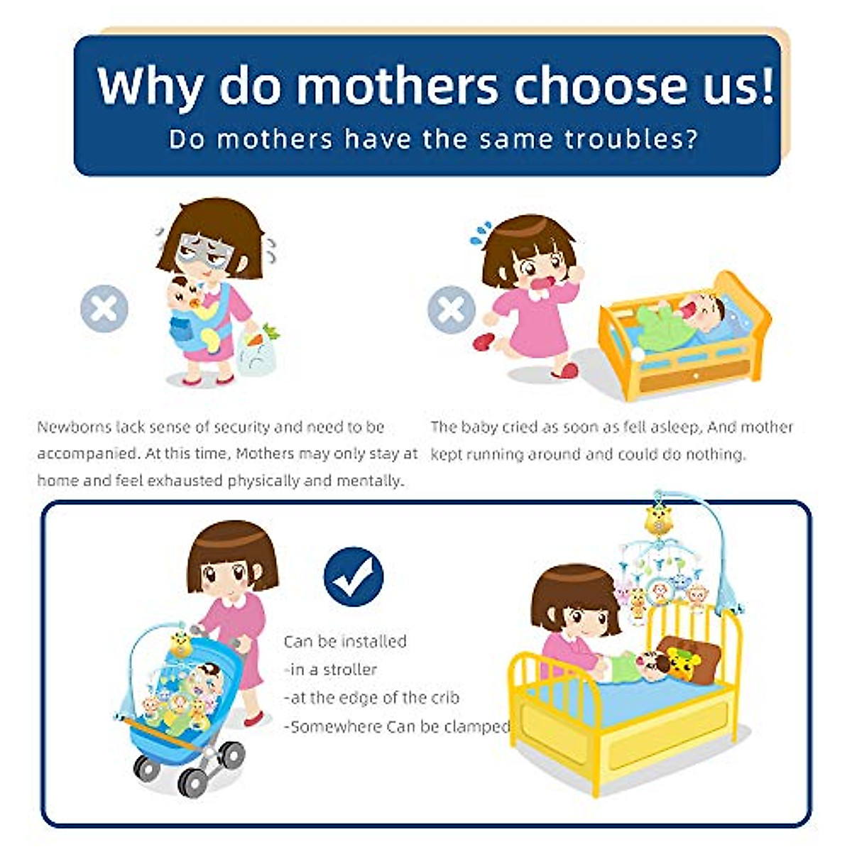 Caterbee Baby Crib Mobile Toy with Lights and Music, Projection, Remote, Pack and Play (Blue-Rechargeable Mode)