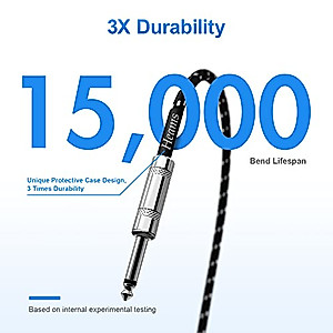 Heams Premium 10 FT Guitar Cable, 1/4 Inch Instrument Cable- Noise Free and Super Durable Guitar Chord- AMP Cord for Bass, Electric Guitar, Electric Mandolin, Right Angle