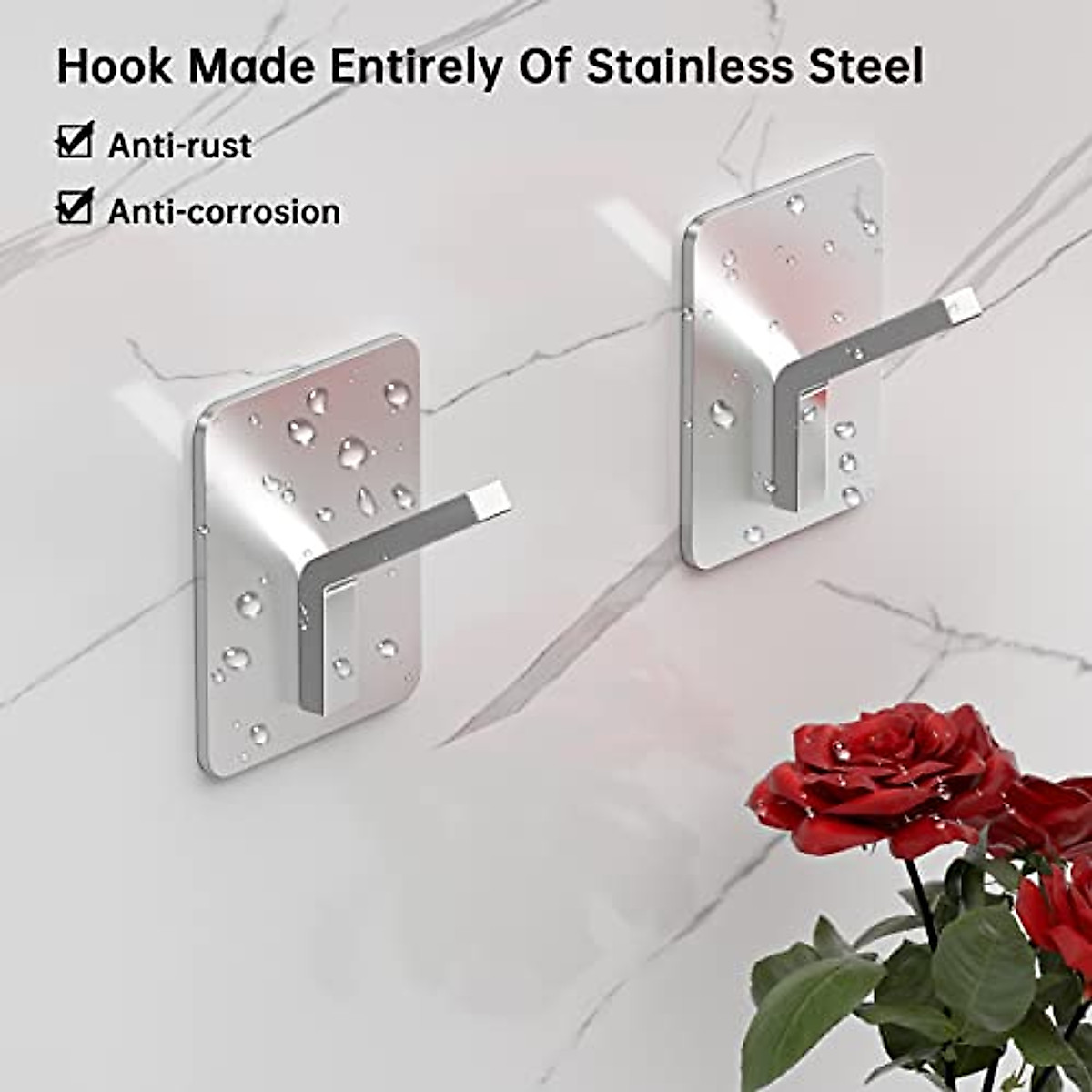 YAYINLI Towel Hooks - Adhesive Wall Hooks for Hanging Coat Robe Towels Hook, Heavy Duty Hooks Stick on Bathroom Bedroom Kitchen, Stainless Steel Rustproof Shower Hooks, 4 Pack