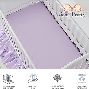 Brandream Purple Baby Girls Crib Bedding Set with Embroidered Butterfly Quilt, Crib Sheet, Crib Bed Skirt | 6-Piece Cotton Nursery Bedding Set