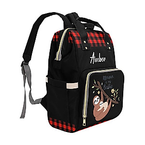 Anneunique Grid Koala Diaper Bags Backpack with Name Personalized Baby Bag Nursing Nappy Bag Travel Tote Bag Gifts for Mom Girl,10.83 x 6.69 x 15 Inch