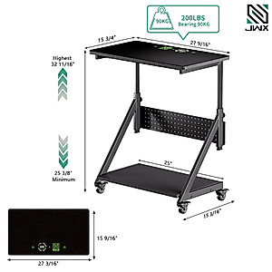 JWX Gaming Computer Tower Floor Stand,5-Step Height Adjustment pc Tower Stand with Power Organize, 2-Tier Case CPU Holder Gift Cart with Rolling Wheels, Upgrade Storage Kit *7 & Mouse Pad, Black