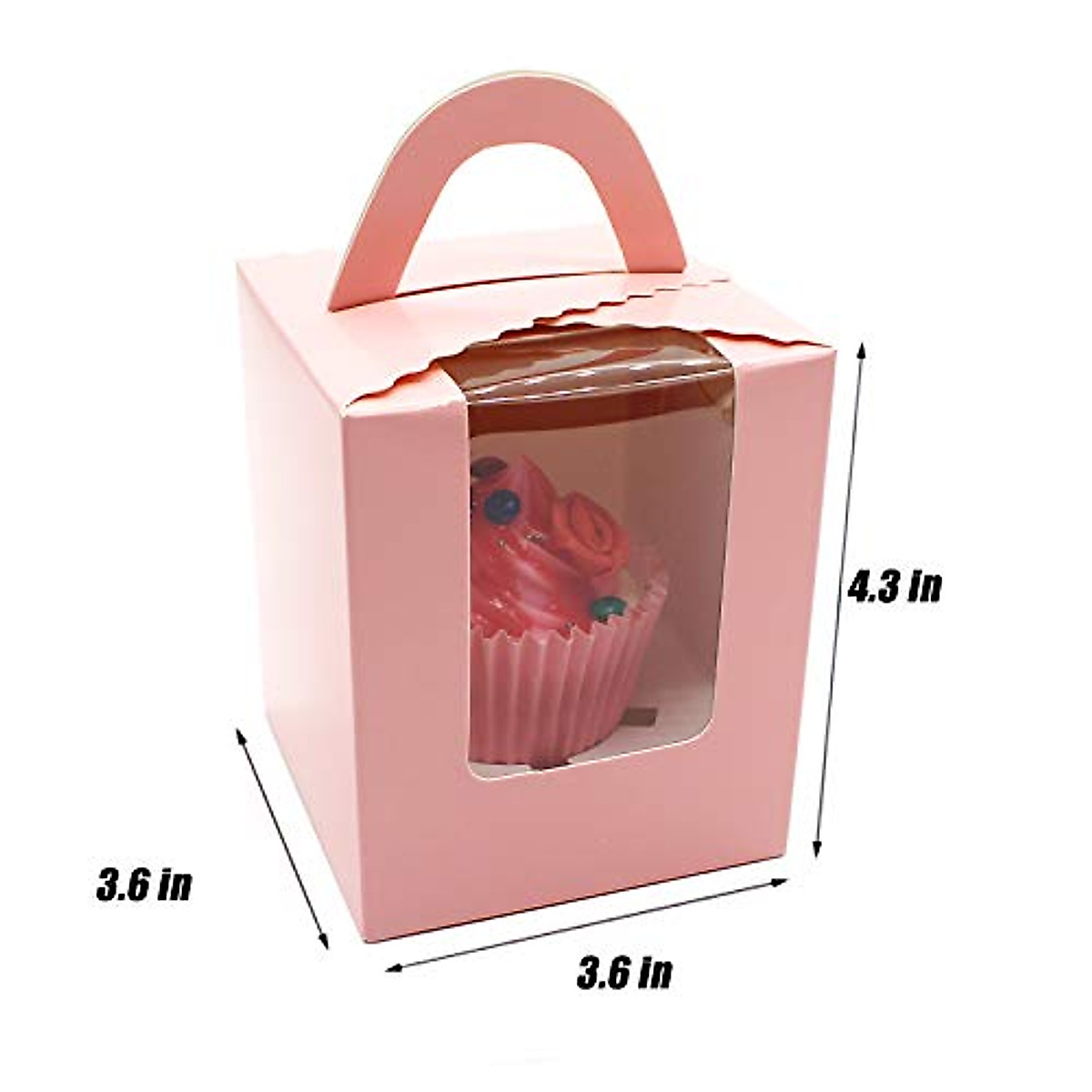 25 Pcs Pink Paper Cupcakes Boxes,Portable Single Individual Cupcake Gift Boxes with Window Inserts Handle for Wedding Candy Boxes (Pink)