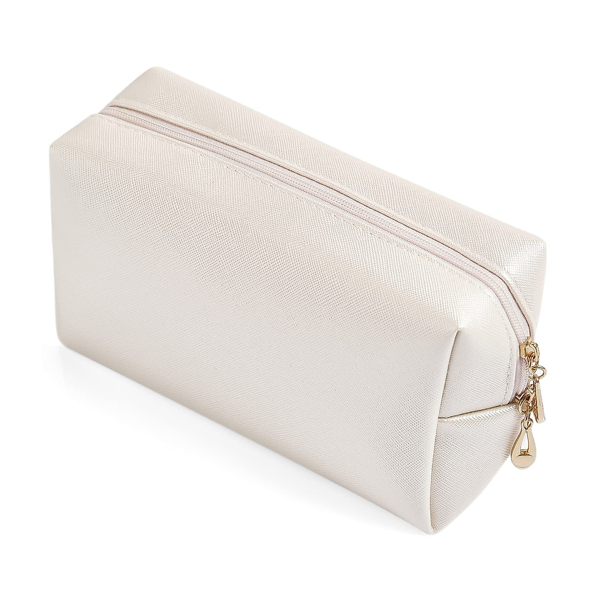 Sohynca PU Leather Cosmetic Bag for Women Minimalism Makeup Bag for Daily Use Portable Storage Purse Small Neat Cosmetic Pouch Water-resistant Toiletry Bag for Travel (Ivory White)