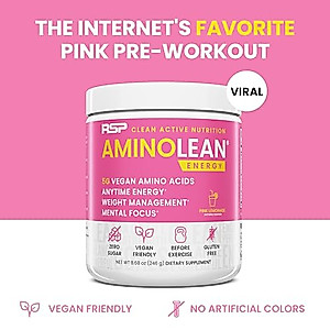 RSP NUTRITION AminoLean Pre Workout Powder, Amino Energy & Weight Management with Vegan BCAA Amino Acids, Natural Caffeine, Preworkout Boost for Men & Women, 30 Serv, Pink Lemonade…