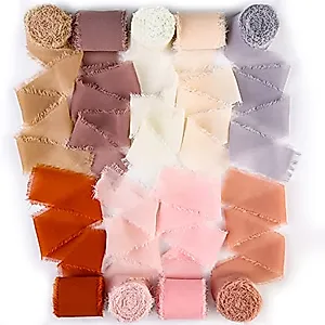 Modacraft 9 Rolls Handmade Fringe Chiffon Silk Ribbon Gauze 1.5" x 18Yd in 9 Colors for Wedding Bridal Bouquet Ribbon for Christmas Gift Wrapping Ribbon Sage Fabric Ribbons DIY Home Decor