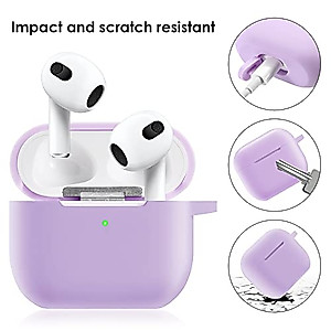 Protective Case Cover for Airpods 3 Charging Case, Soft Silicone Case Compatible with Air Pods 3rd Generation 2021 with Cute Ball Fluffy Pom Pom Keychain Kit (3rd, Lavender)